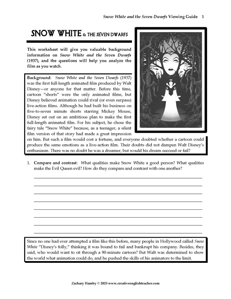 Snow White and the Seven Dwarfs (1937) Viewing Guide – Creative English ...