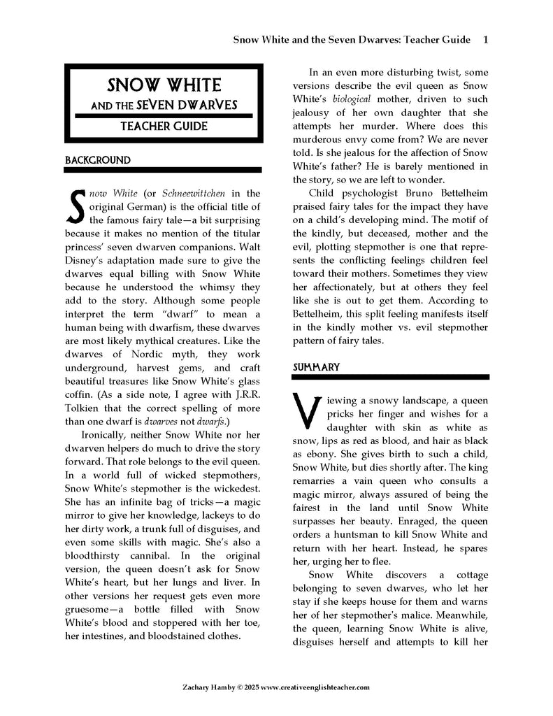 Snow White and the Seven Dwarves (Reader's Theater Script-Story ...