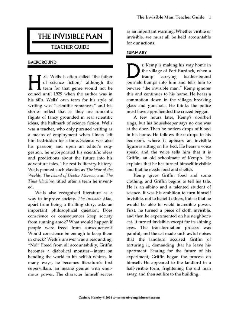 The Invisible Man: A Reader's Theater Script-Story – Creative English ...